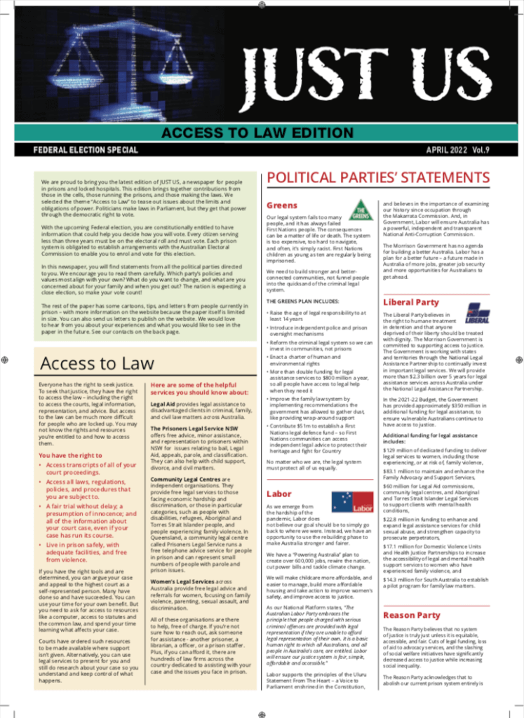 Justice Action: Redacted prisoner newsletter now in SA after ban